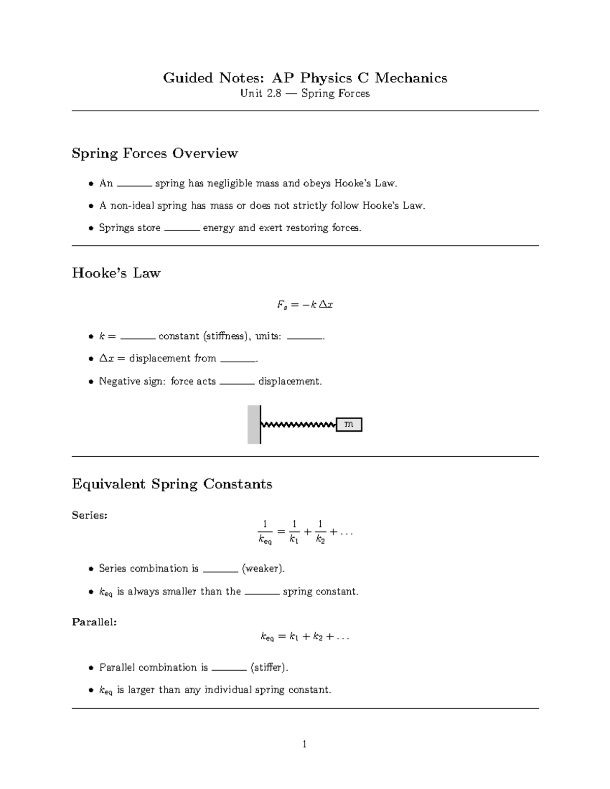 Guided Notes: AP Physics C Mechanics - Spring Forces Overview - Studocu