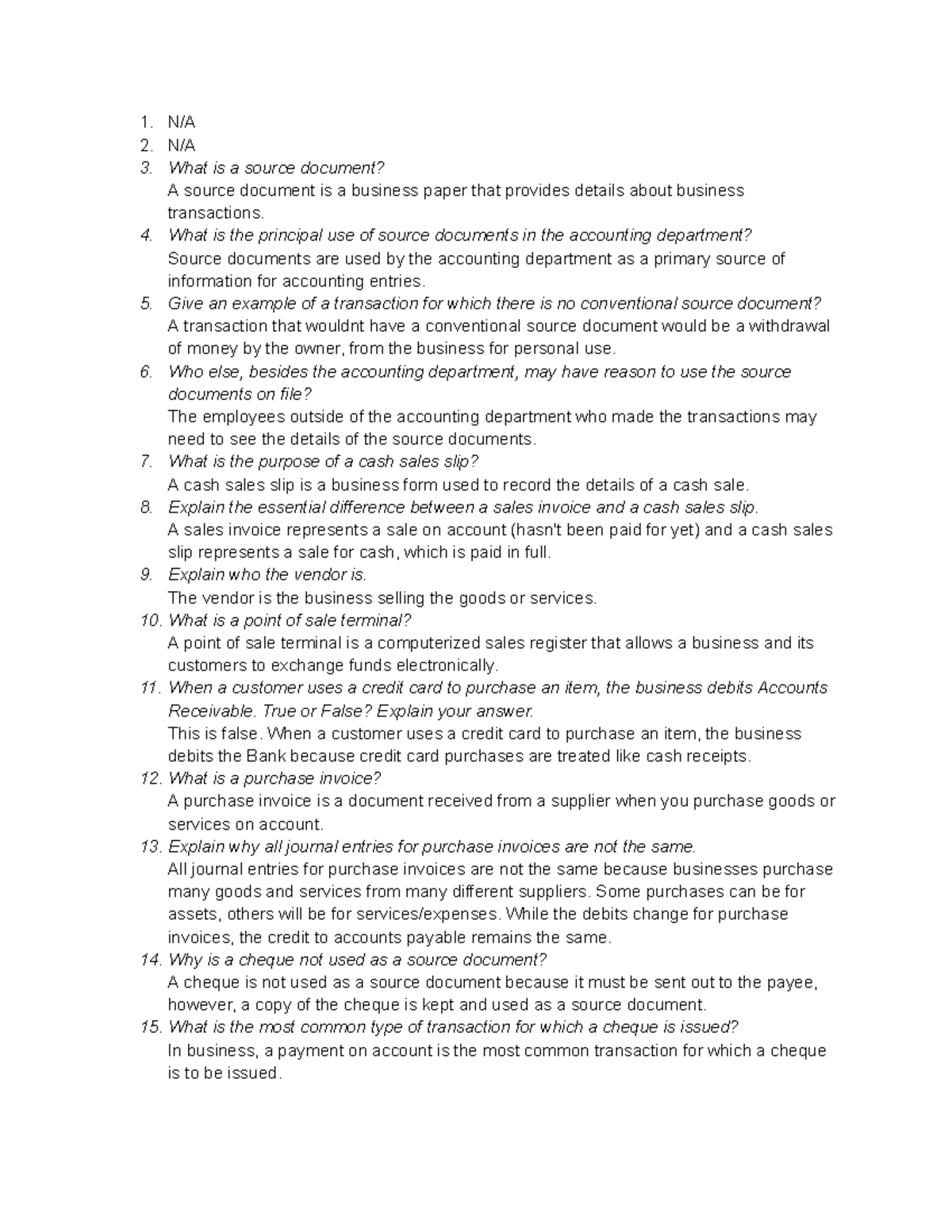 Accounting Review Questions 3-14: Understanding Source Documents - Studocu