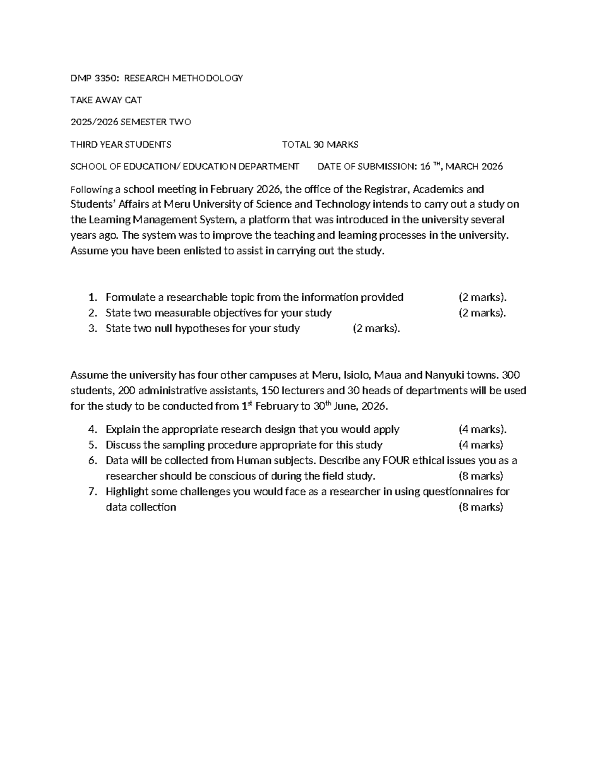 DMP 3350: Research Methodology Take Away CAT - Semester 2 Insights ...