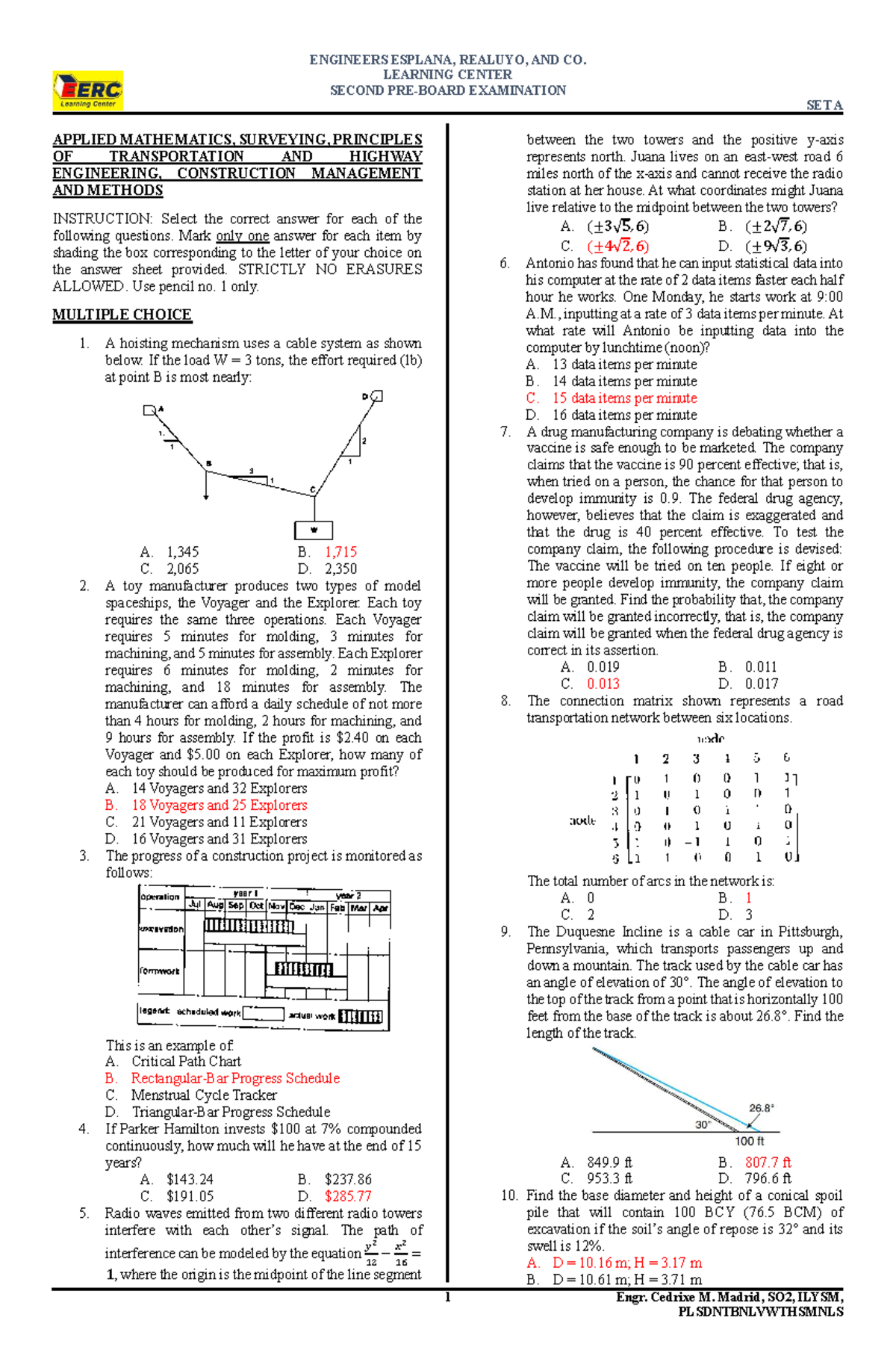 ENGR 101: Second Examination Set A - Applied Mathematics & Engineering ...