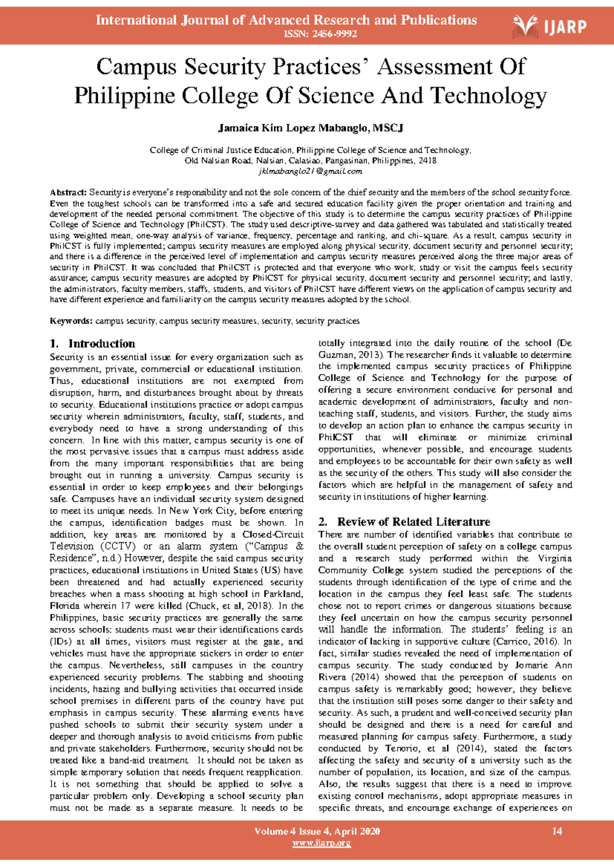 Campus Security Practices Assessment at PhilCST: A Comprehensive Study ...