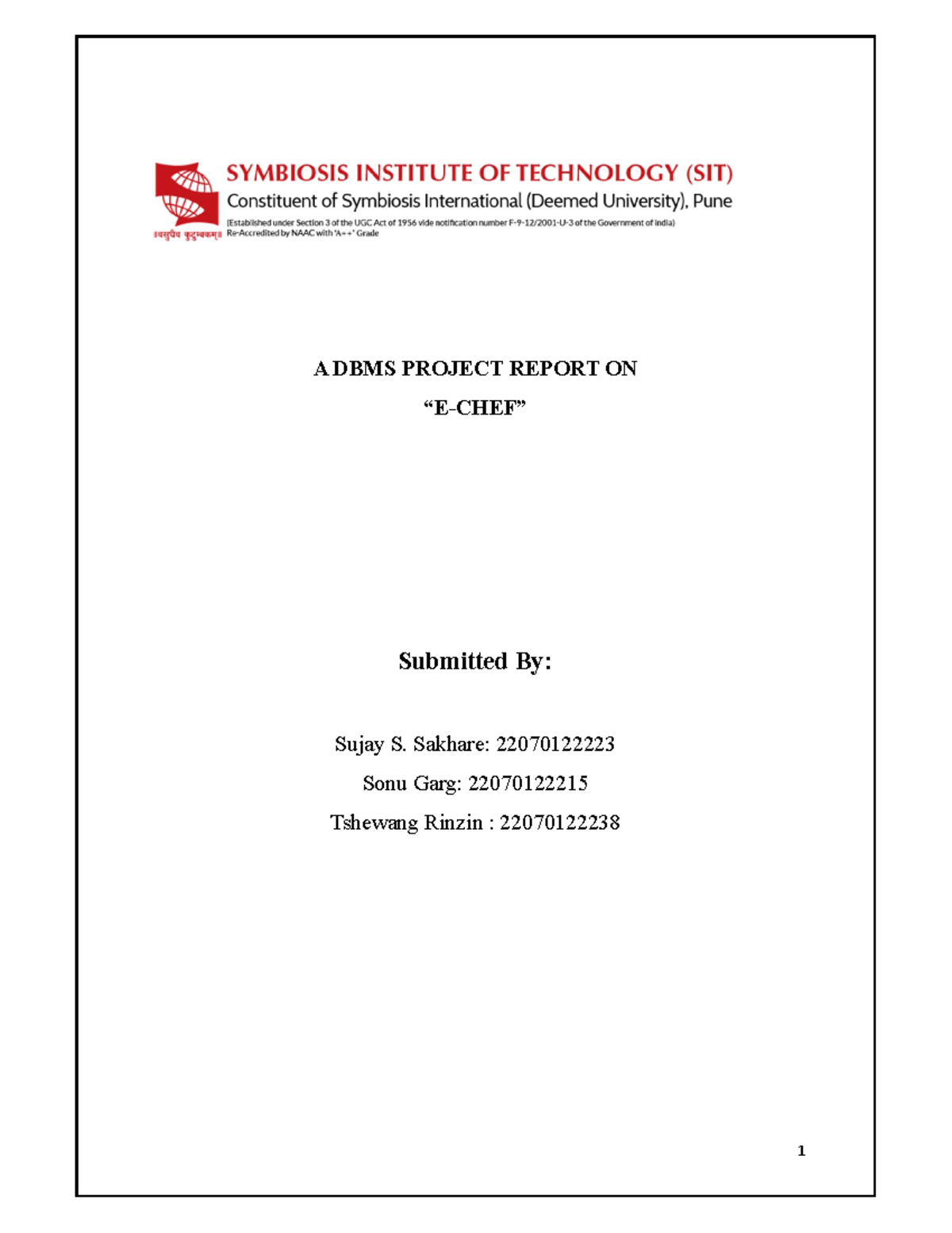 DBMS Project Report: E-Chef Cooking Recipe Database Development - Studocu