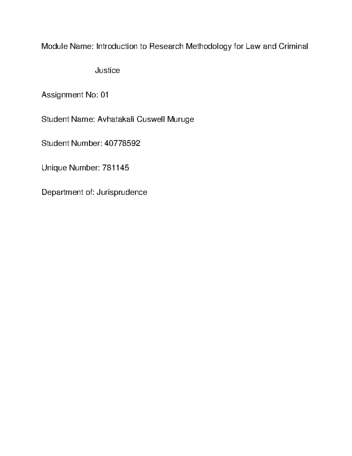 IRM1501 Assignment 01 2020 - Warning: TT: undefined function: 32 Module Name: Introduction to ...