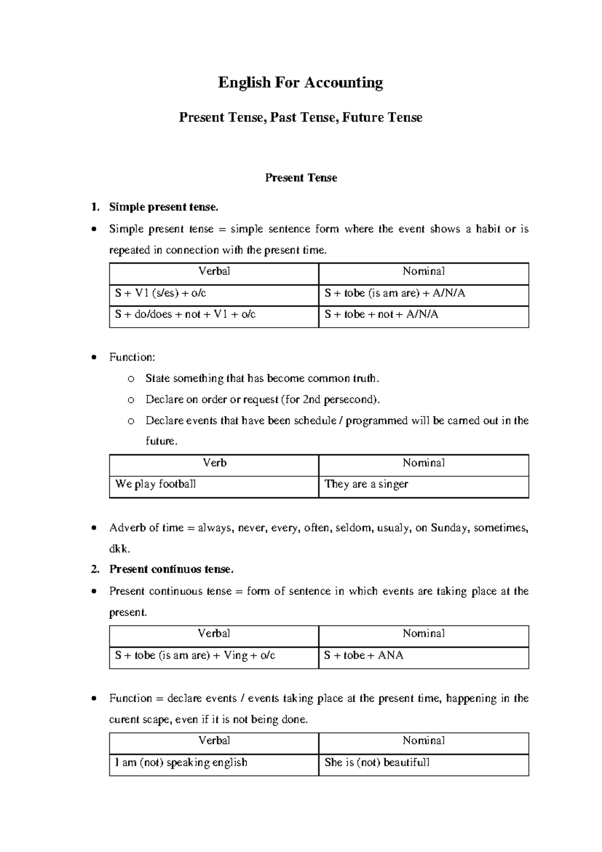 English for Accounting: Tenses Explained - Present, Past, Future - Studocu
