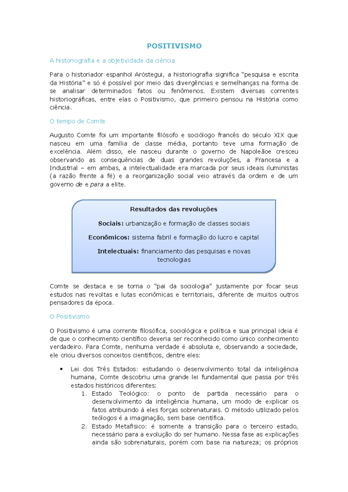Resumo - Positivismo - POSITIVISMO A historiografia e a objetividade da ...