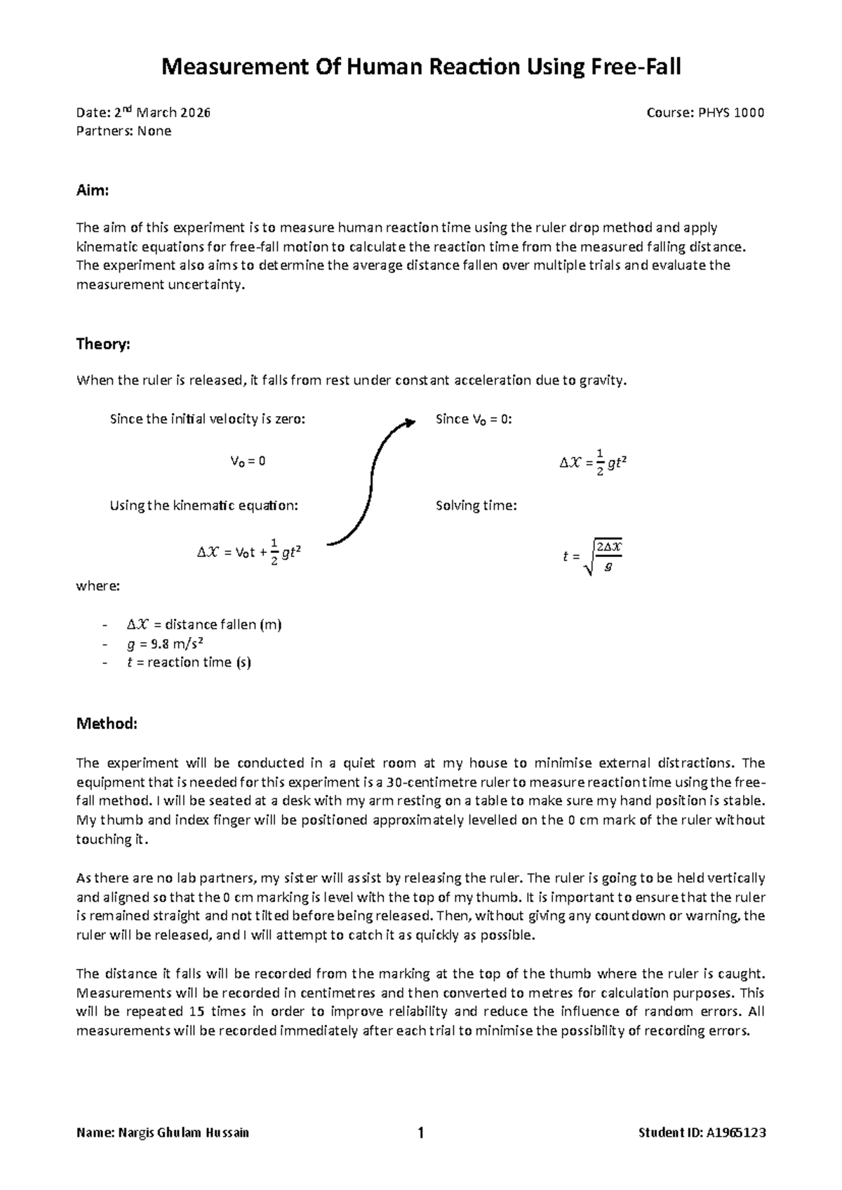 PHYS Experiment: Measuring Human Reaction Time Using Ruler Drop Method ...