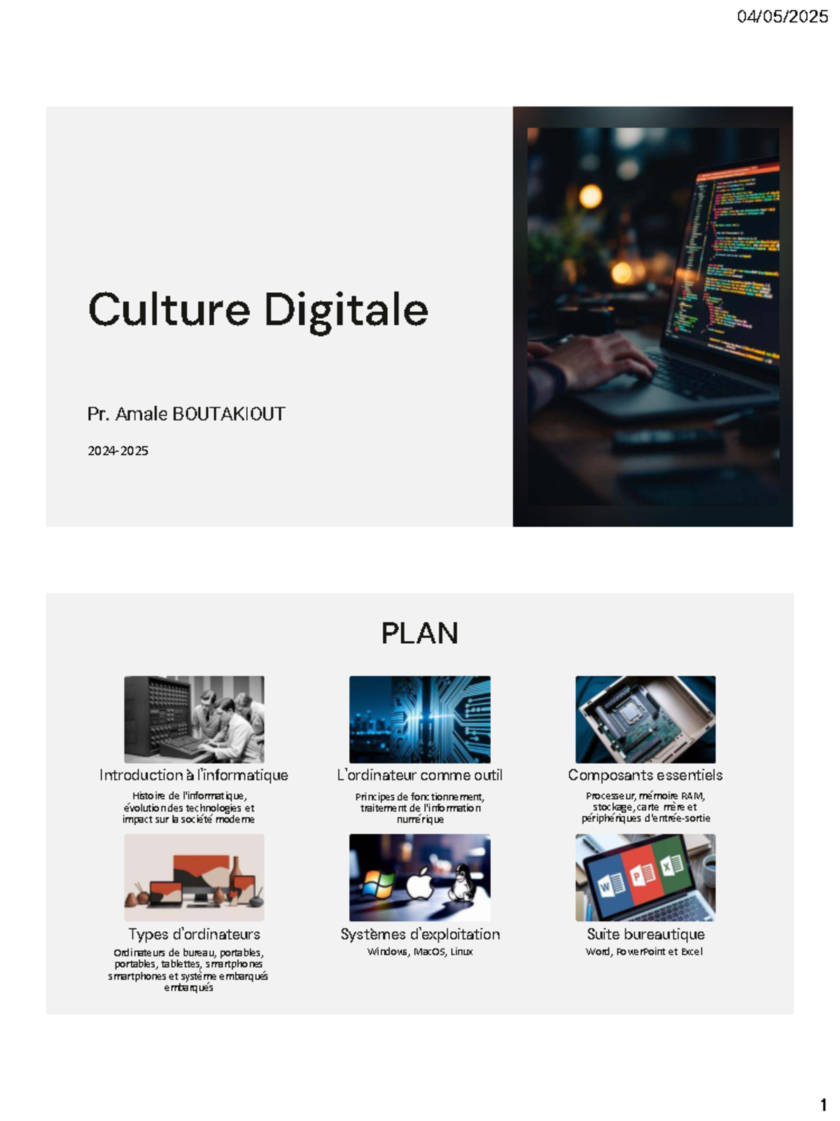 Cours Culture Digitale (2024-2025) - Introduction et Composants ...