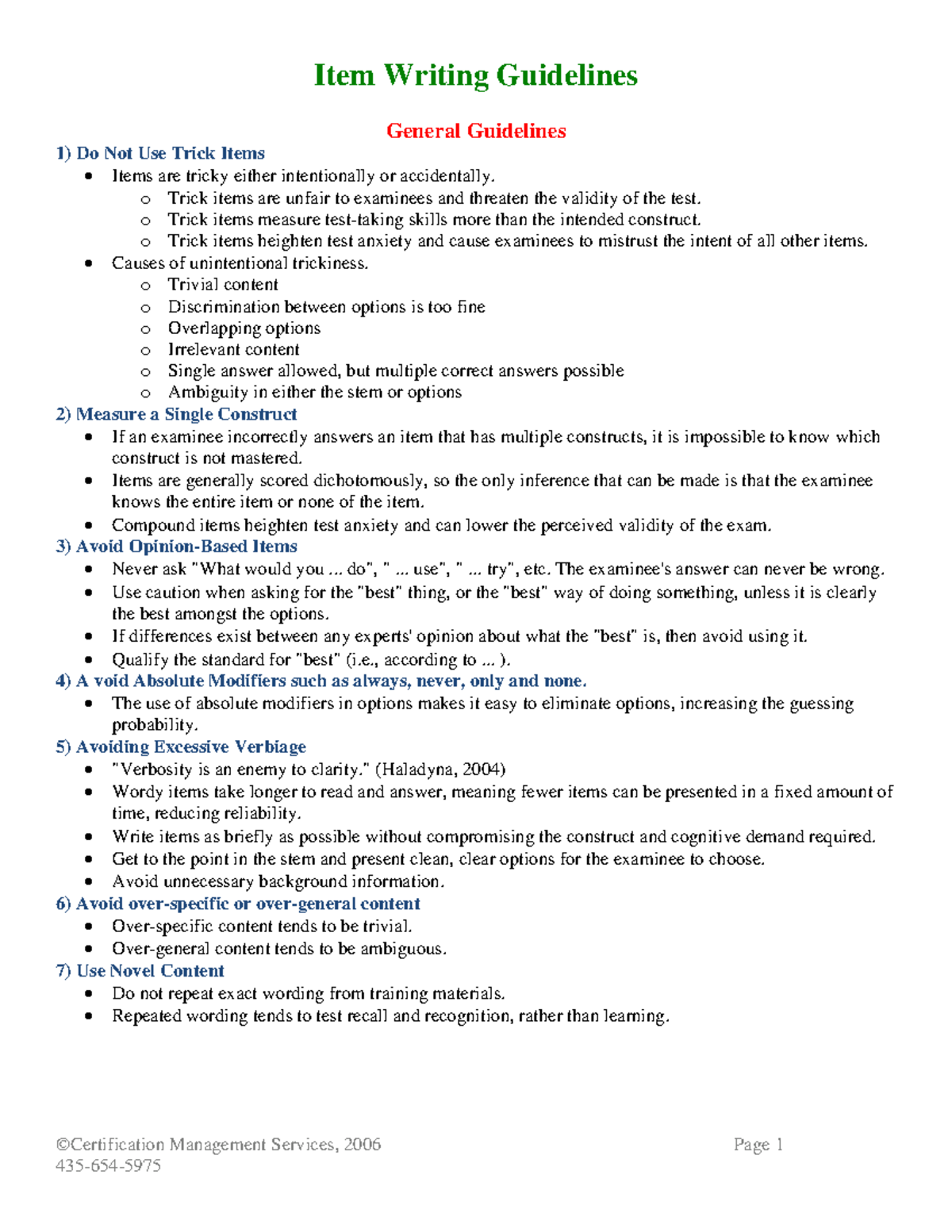 Item Writing Guidelines for Effective Test Creation (APR) - Studocu