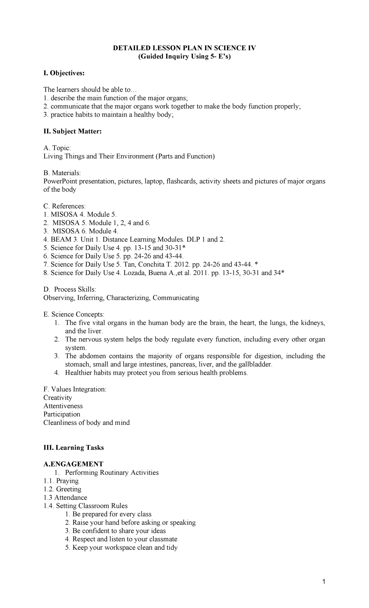 5E LESSON PLAN IN SCIENCE IV: LIVING THINGS & THEIR ENVIRONMENT - Studocu