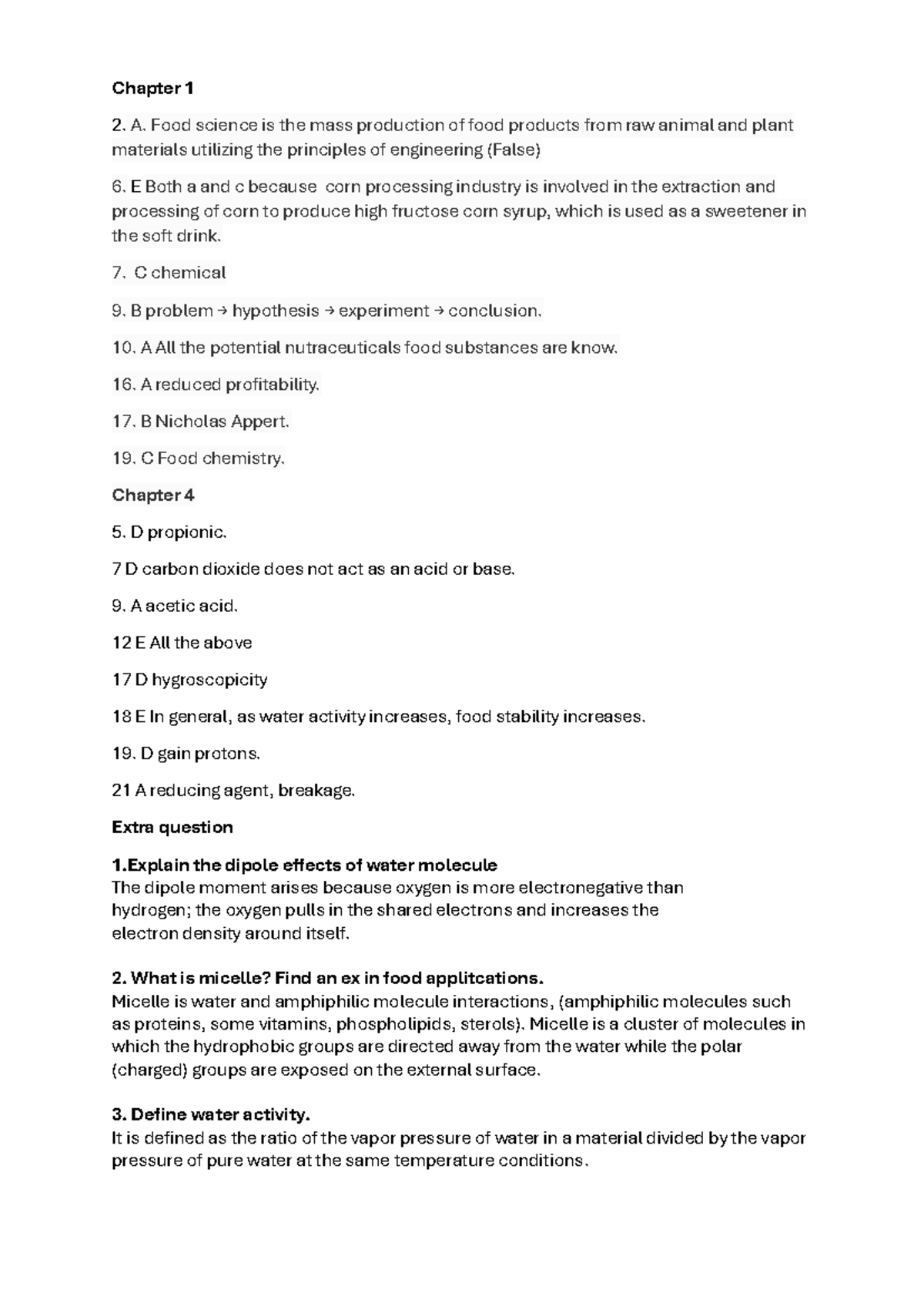 HW chapter 1 4 - intro food technology - Chapter 1 2. A. Food science ...