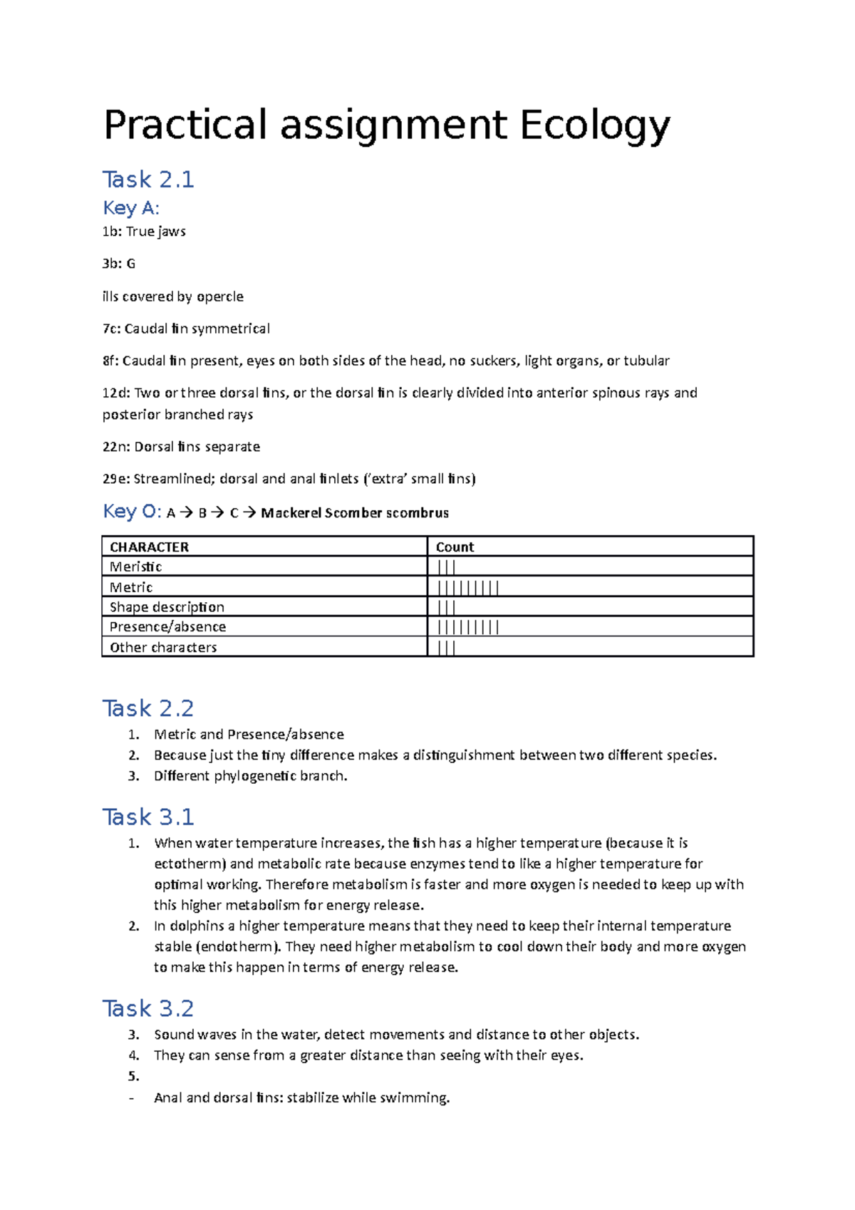 Practical assignment Ecology answers - Practical assignment Ecology ...