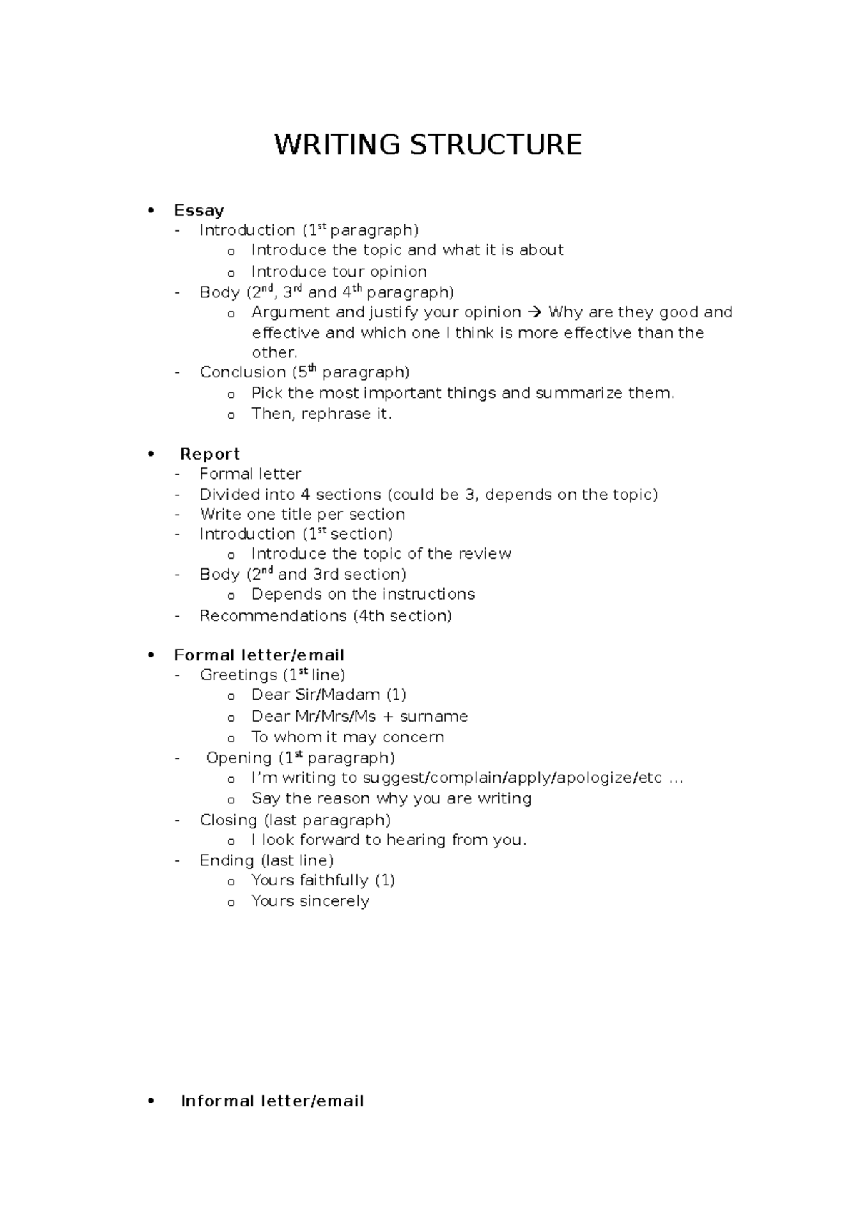 ENG101: Writing Structure for Essays and Formal Letters - Studocu