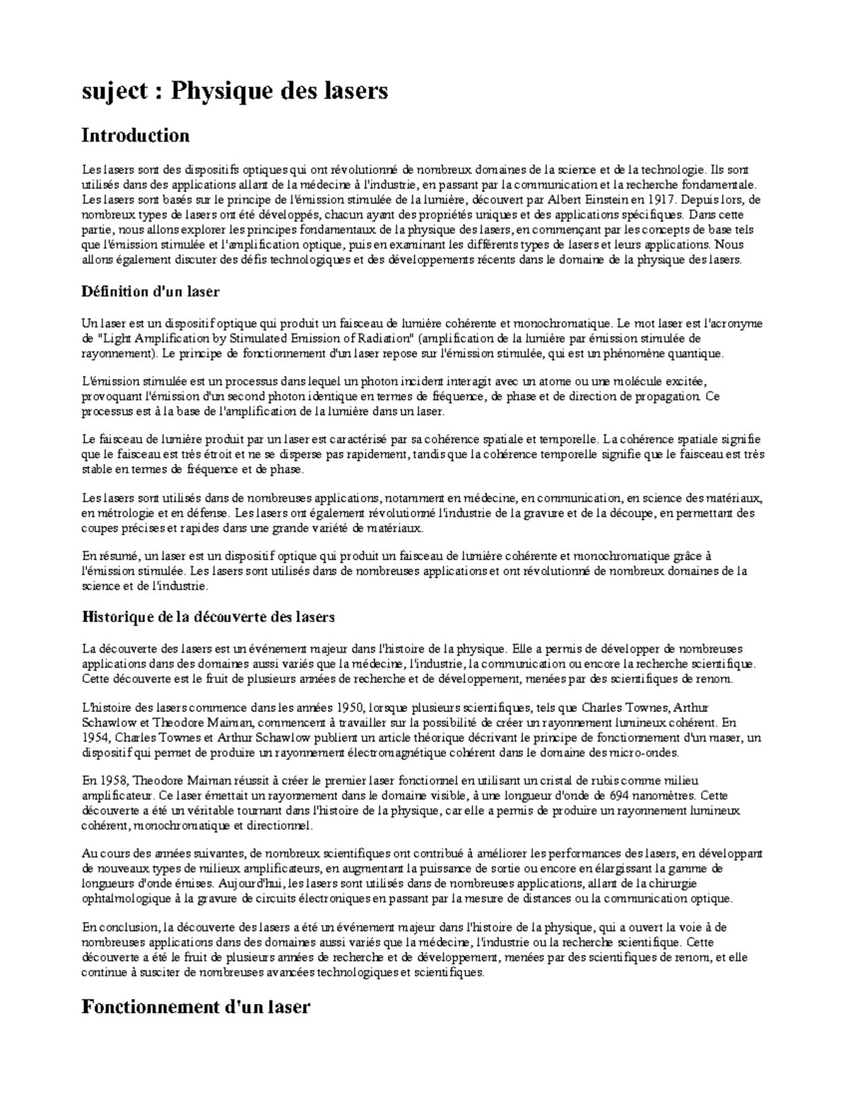 Physique des lasers - Cours complet et applications pratiques - Studocu