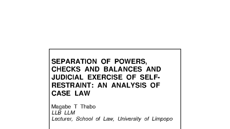 LLB LLM Case Law Analysis: Separation of Powers & Judicial Restraint ...