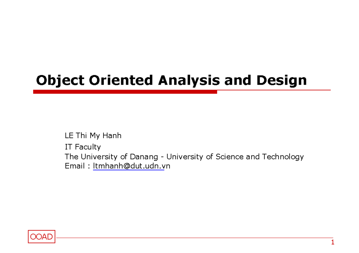 OOAD 1: Introduction to Object Oriented Analysis and Design - Studocu