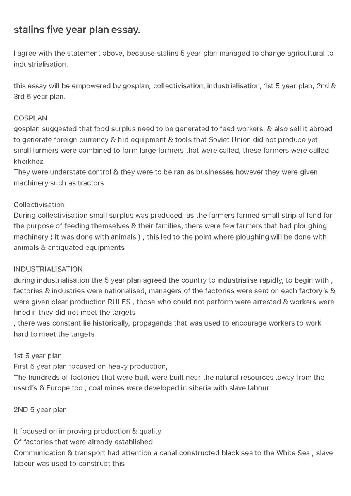 Stalin's Five Year Plan Essay: Industrialization & Collectivization ...