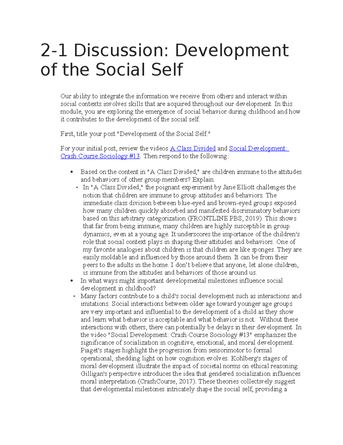 Discussion 2: Exploring the Development of the Social Self in Childhood ...