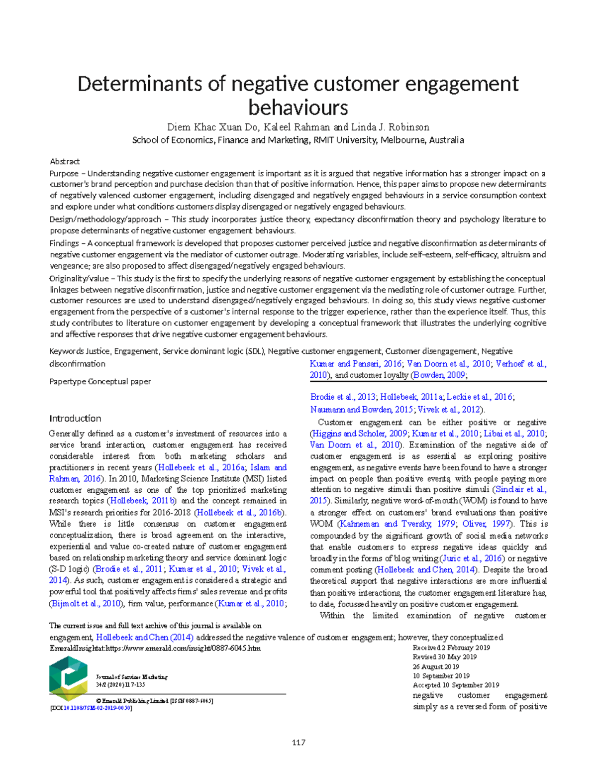 Determinants of Negative Customer Engagement Behaviours (ECO123) - Studocu