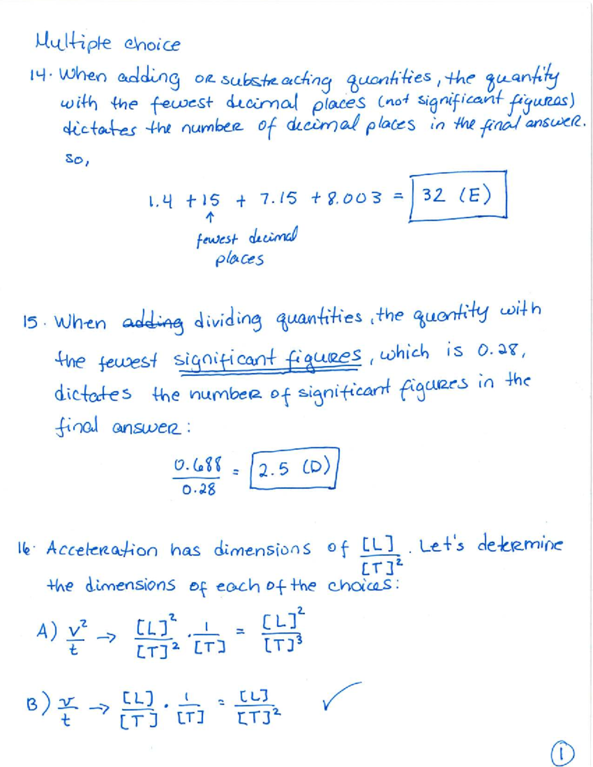 M1 Multiple Choice Practice: Decimals, Significant Figures & Units ...