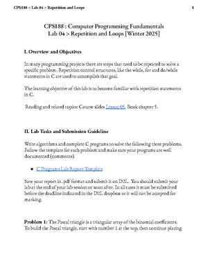 W25 Lab 05 Pointers and Advanced Functions - CPS188 : Computer Programming Fundamentals Lab 05 ...