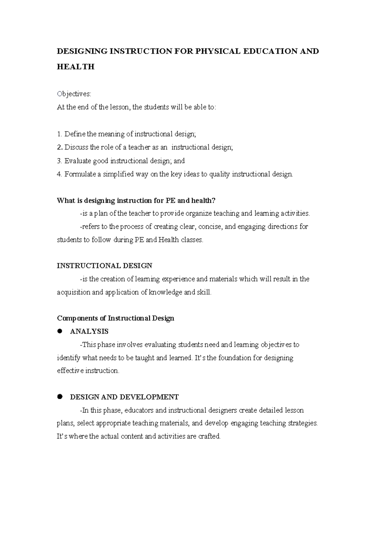 Designing Instruction Handouts for PE & Health - Group 2 Guide - Studocu