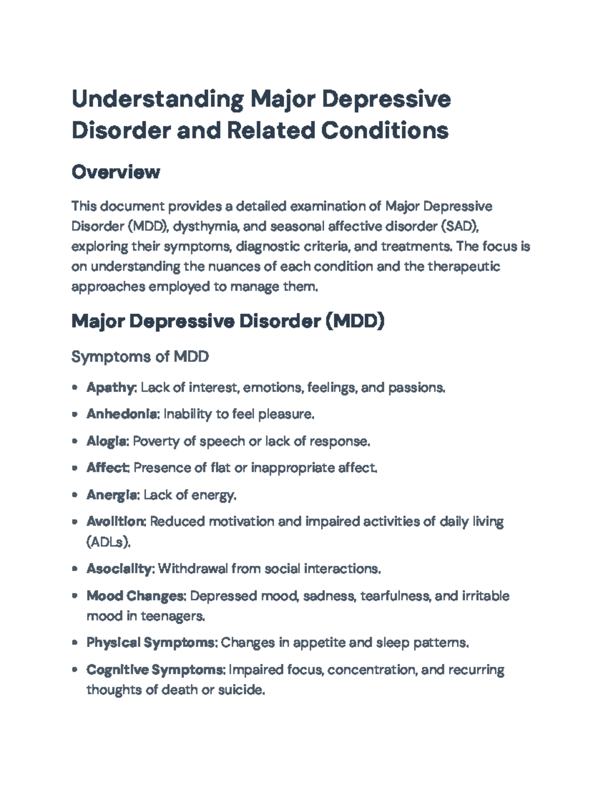 Understanding Major Depressive Disorder (MDD) and Related Conditions ...