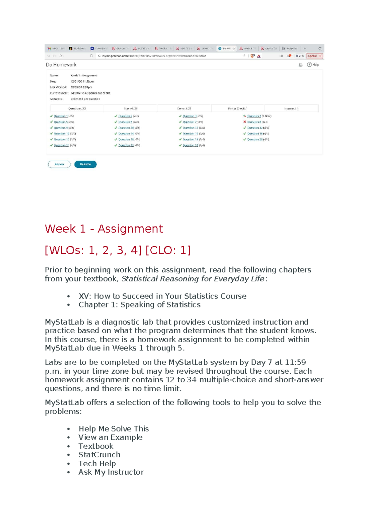 MAT232 Week 1 Assignments: Intro to Statistical Reasoning - Studocu