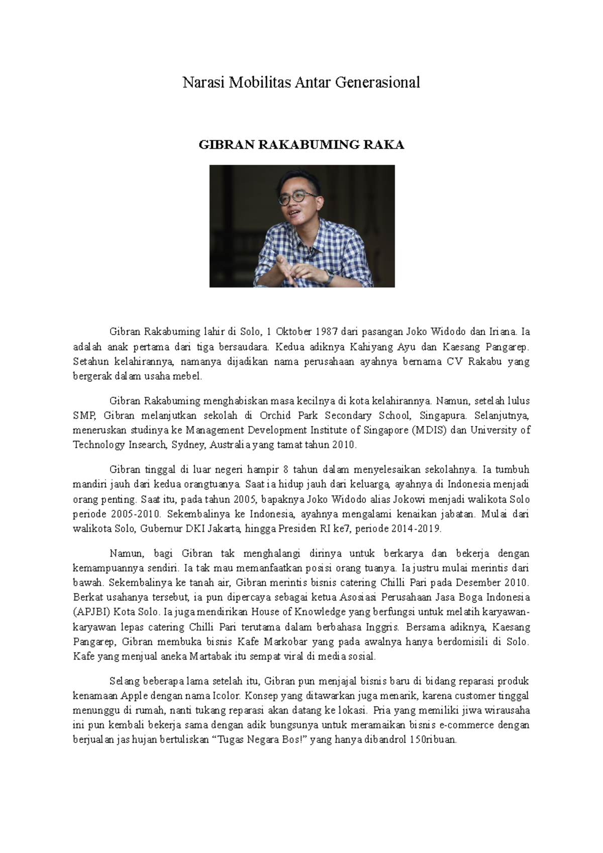 Mobilitas Social Gibran Rakabuming RAKA: Studi Kasus dan Analisis - Studocu