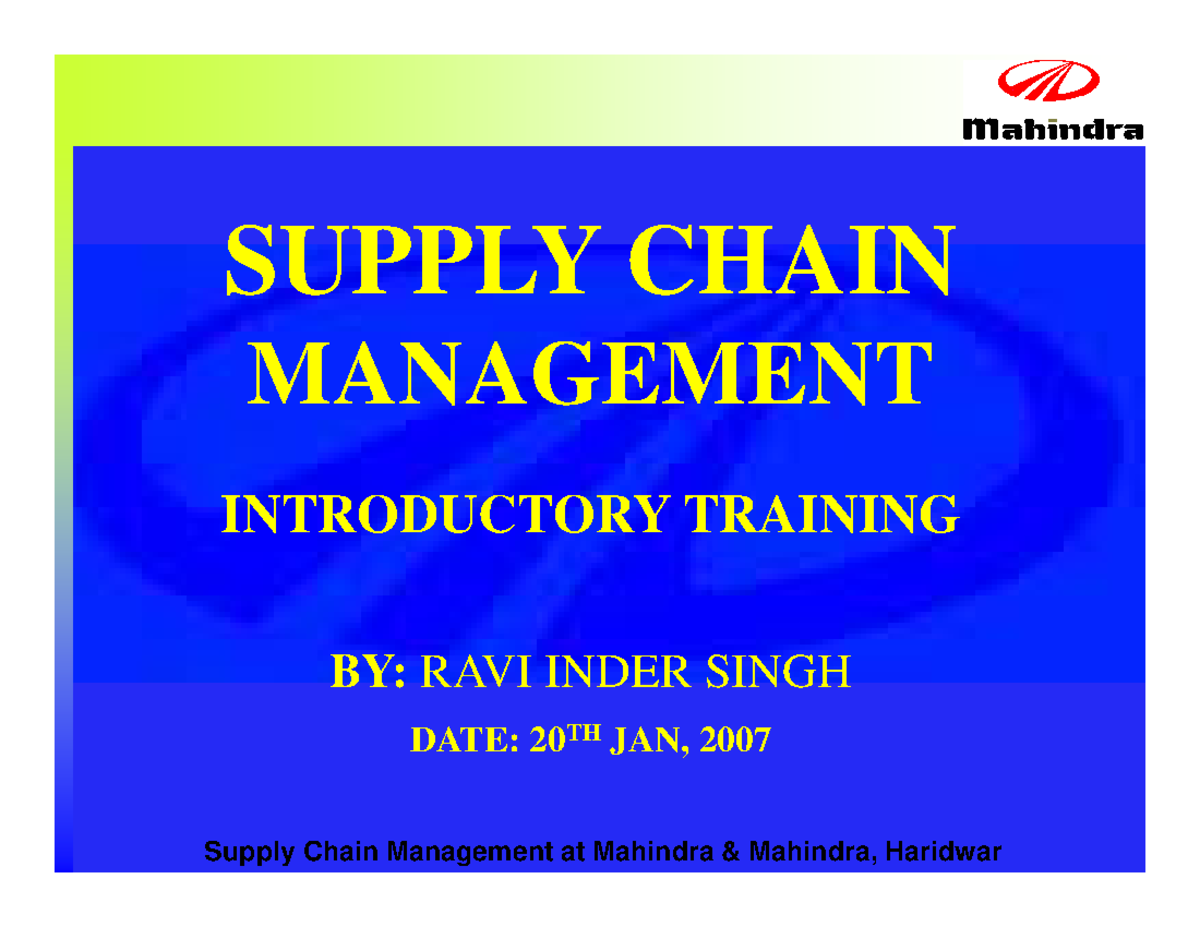 SCM 101: Introductory Training on Supply Chain Management - Studocu