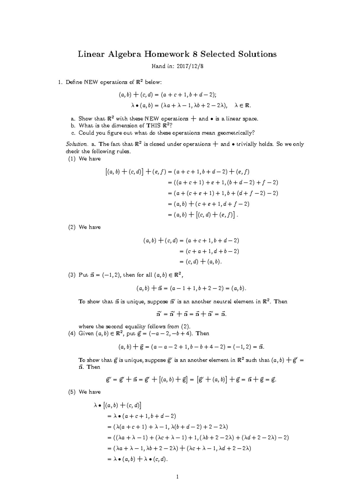 340585 2017 lahw8sol - Linear Algebra Homework 8 Selected Solutions ...