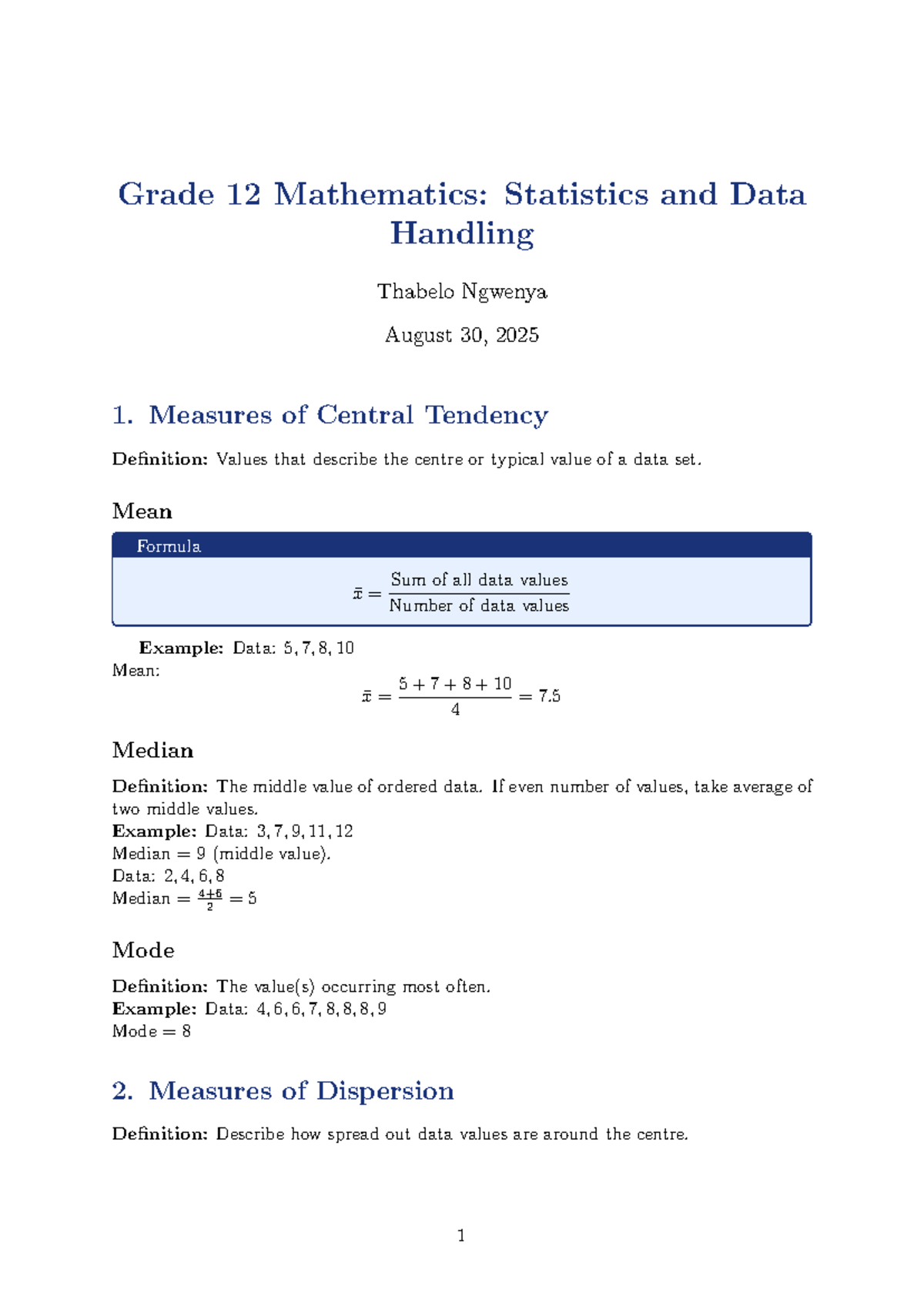 Grade 12 Mathematics: Statistics & Data Handling Notes & Questions ...