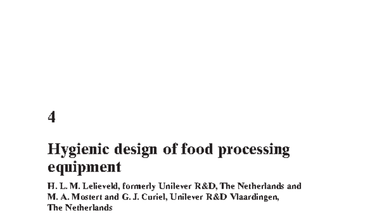 Hygienic Design Principles for Food Processing Equipment - Studocu