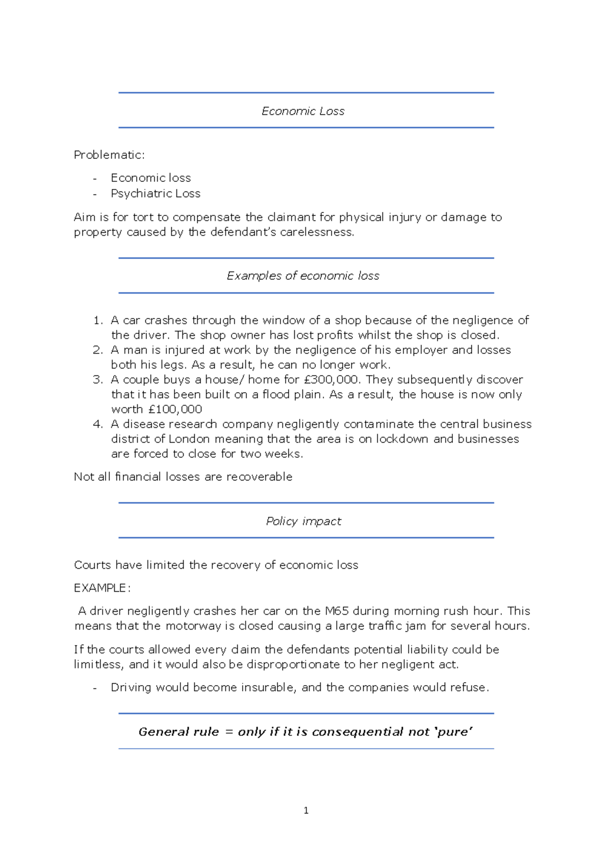 Economic Loss - Tort Law - Economic Loss Problematic: Economic loss ...