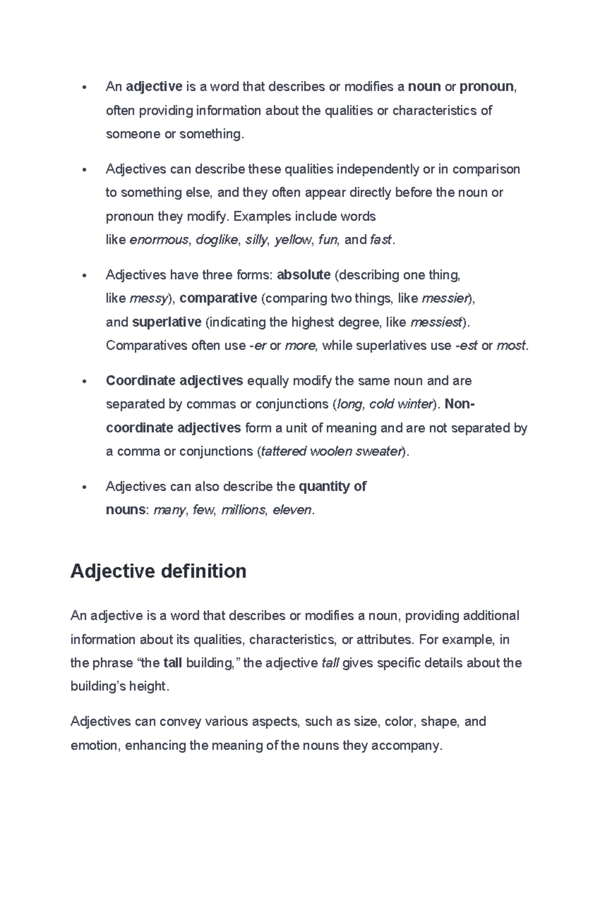 Adjectives - Homework Guide for Understanding Modifiers - Studocu