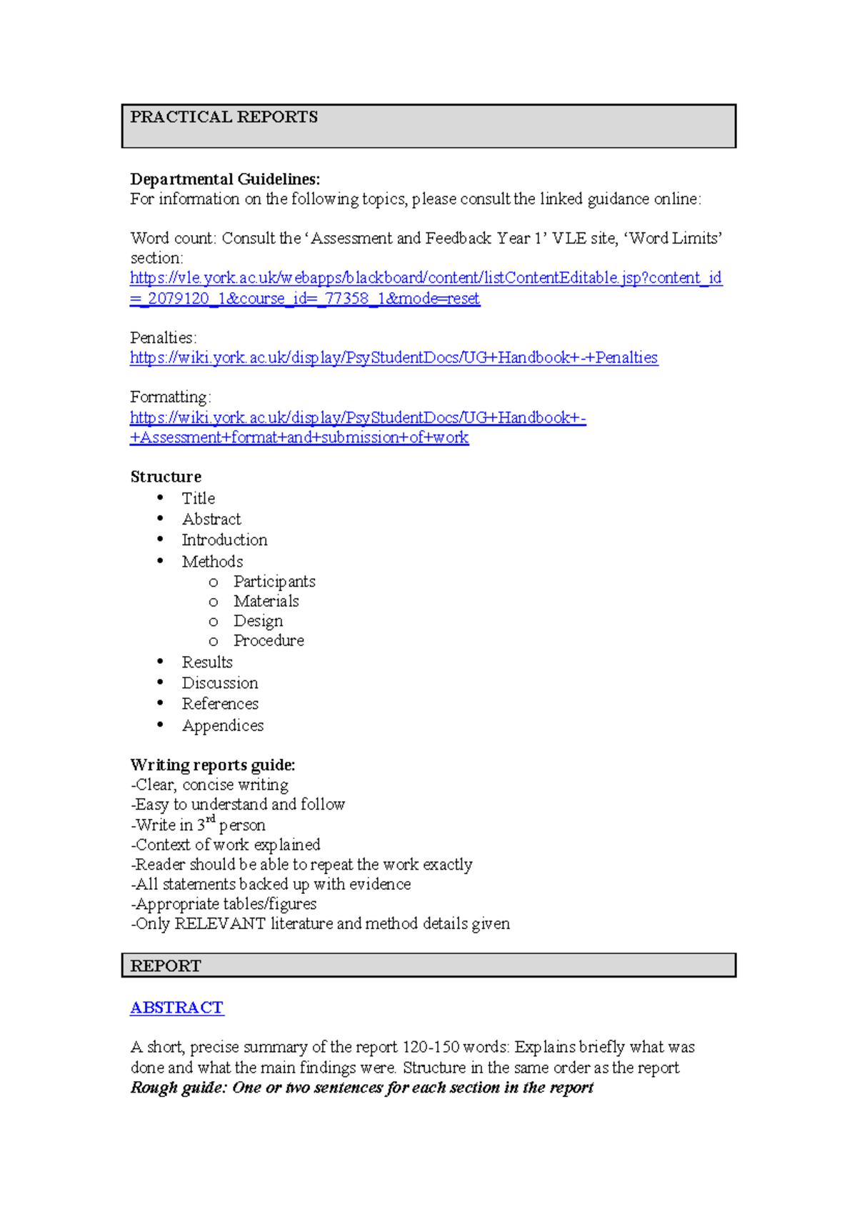 Practical Report writing Guide - PRACTICAL REPORTS Departmental ...
