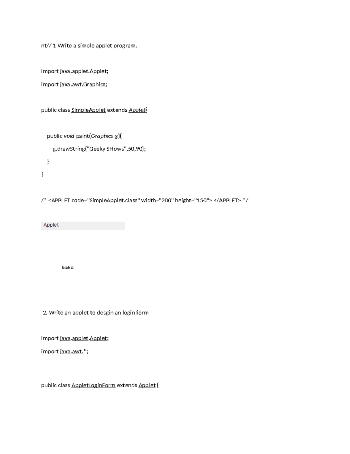 Java Practical Lab Applet Jdbc And Swing Programming Exercises Studocu