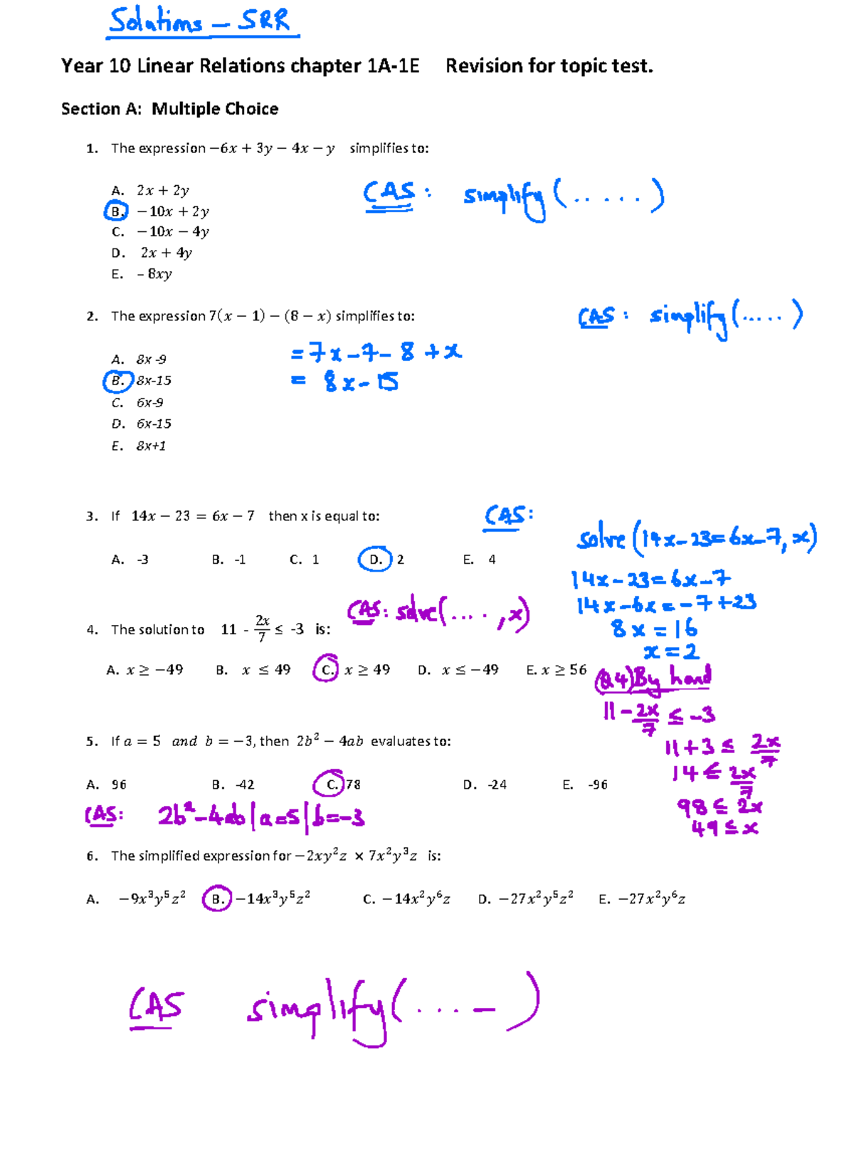 Year 10 Linear Relations Chapter Revision for Topic Test - Studocu