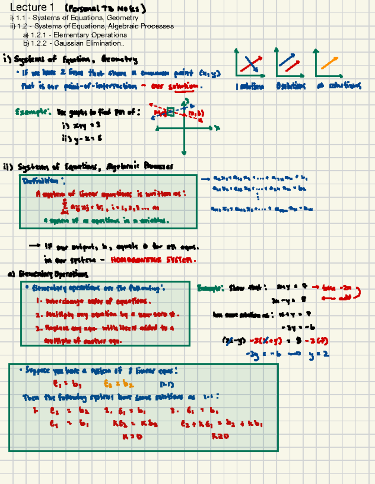 Lecture 1 Systems Of Equations - Lecture 1 i) 1 - Systems of Equations ...