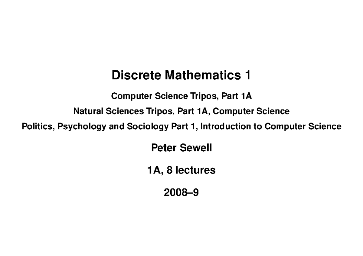 Discrete Mathematics 1A: Lecture Notes on Logic & Set Theory - Studocu