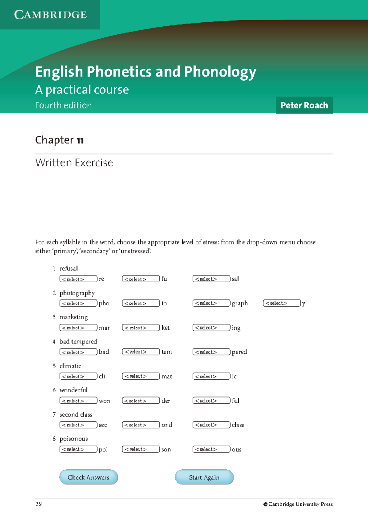EPP 11 Written Exercise: Stress Levels in Syllables - Studocu