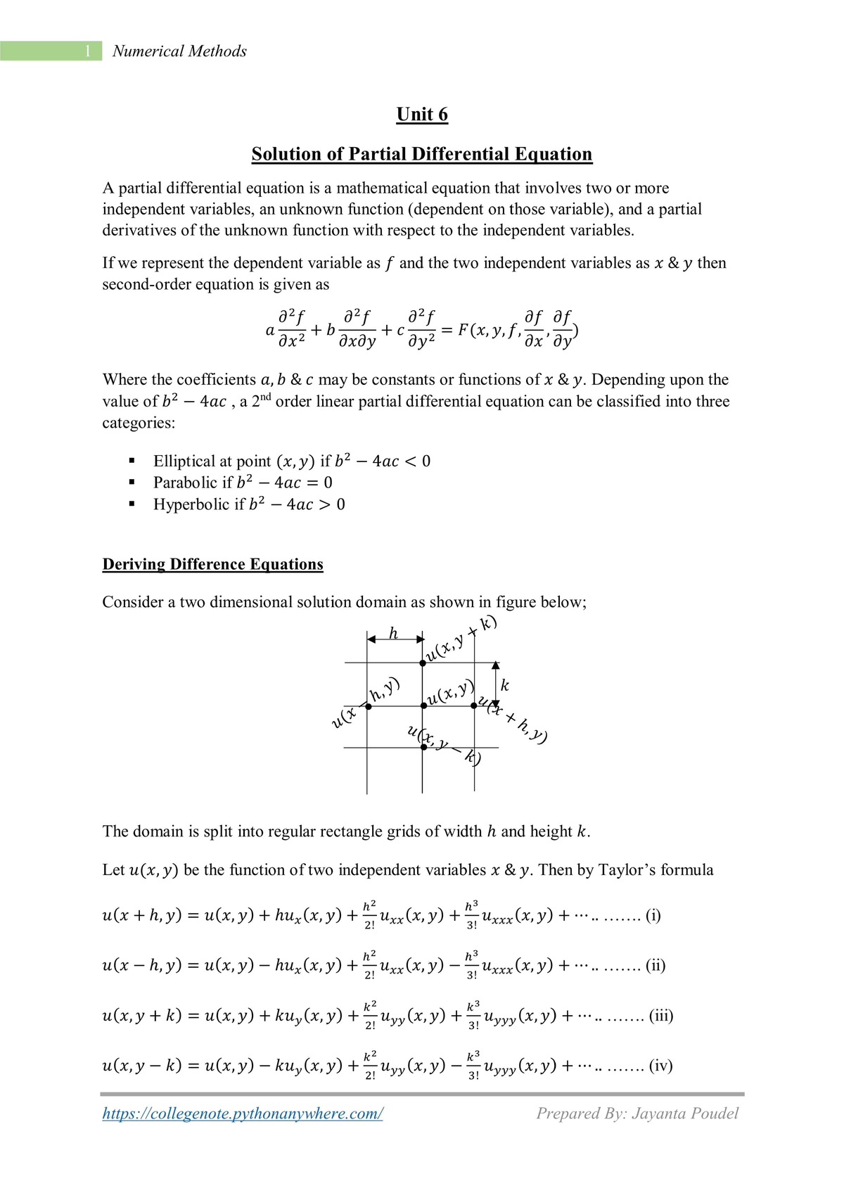 Numerical Methods NM-6: Solving Partial Differential Equations - Studocu