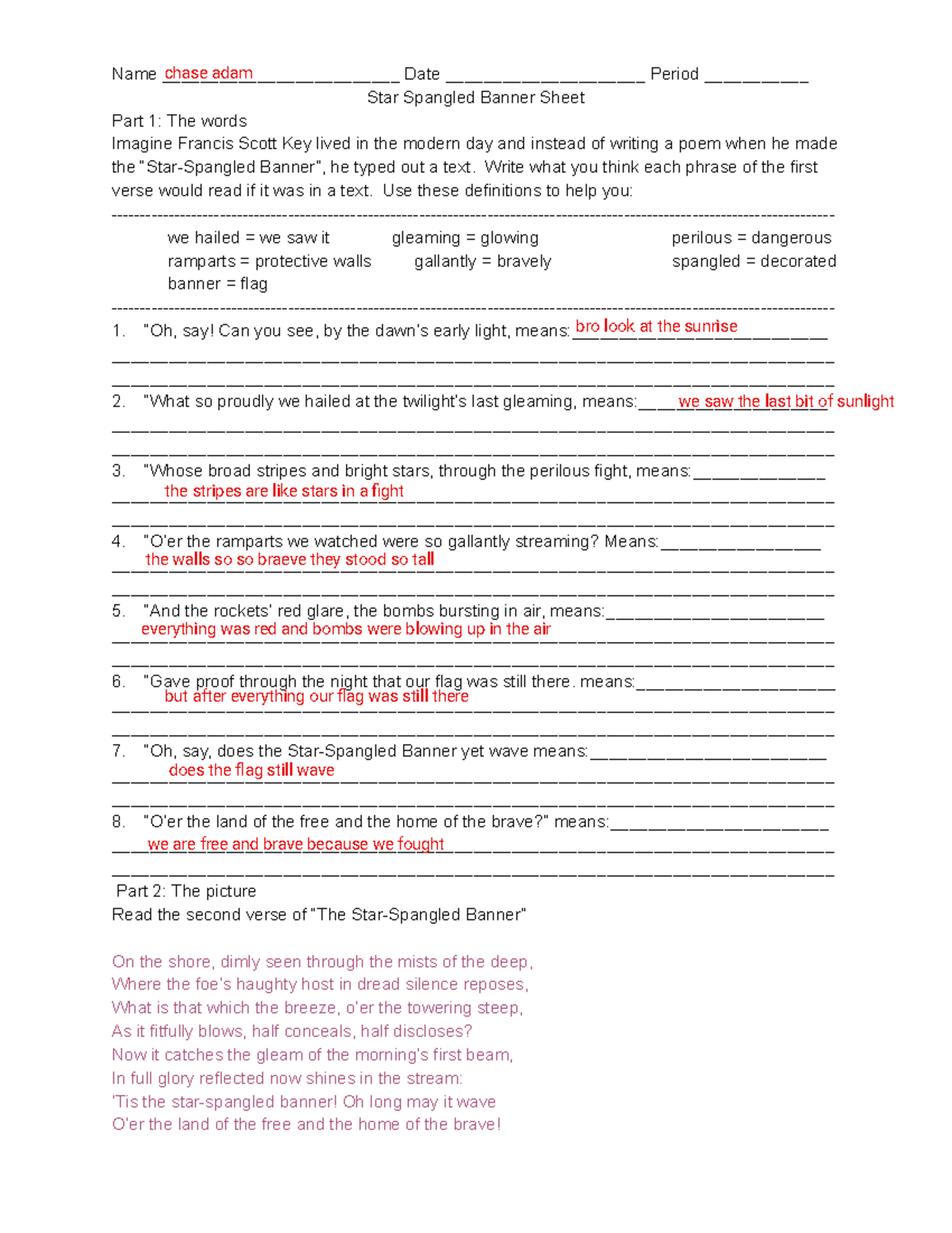 Star Spangled Banner Assignment: Modern Text Interpretation - Studocu
