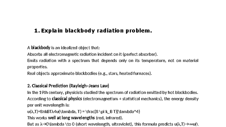 Quantum Theory Notes: Blackbody Radiation, Photoelectric Effect ...