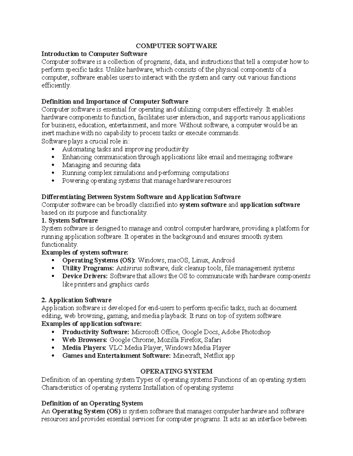 COMP 101: Introduction to Computer Software and Operating Systems - Studocu