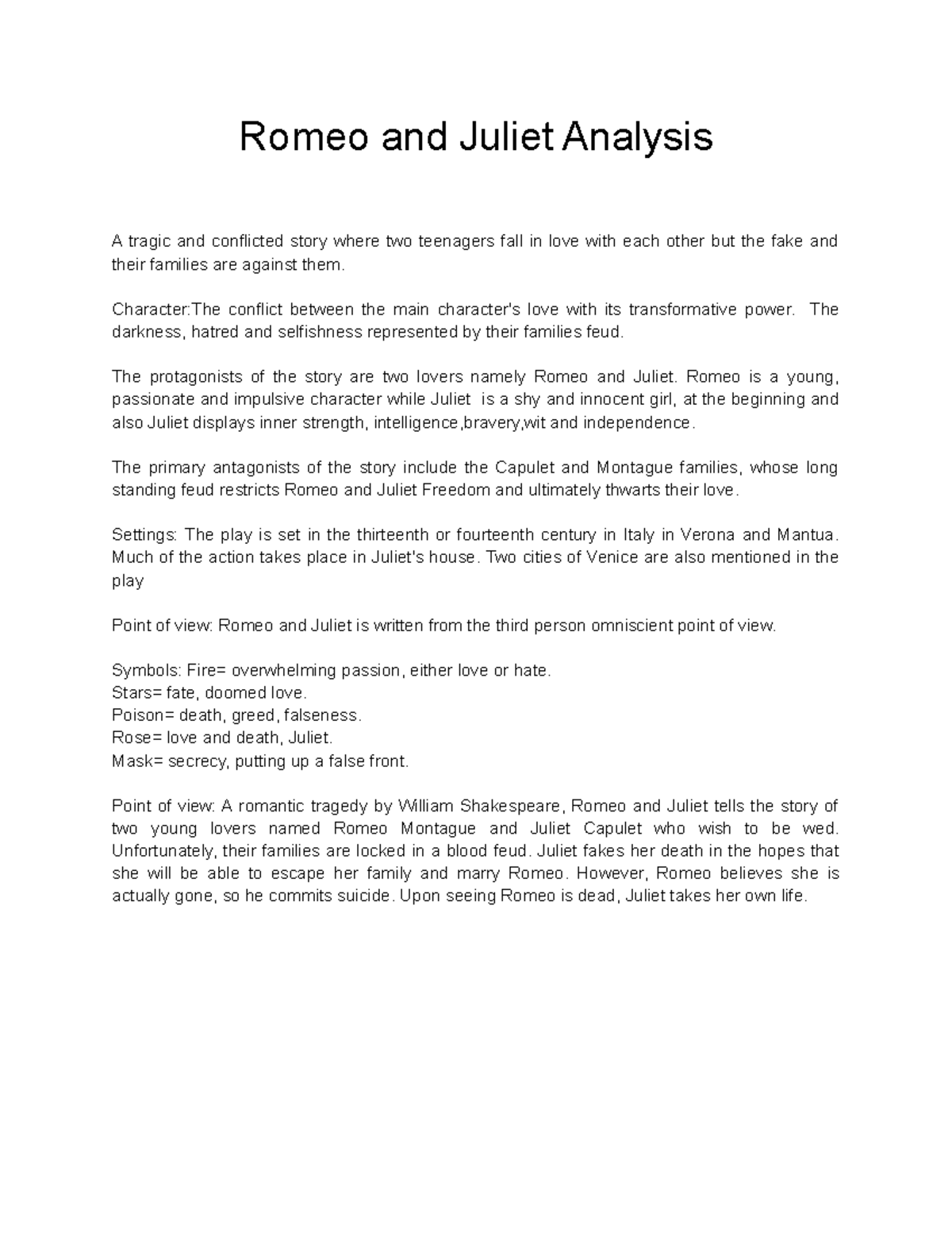 Romeo and Juliet Analysis - Character:The conflict between the main ...