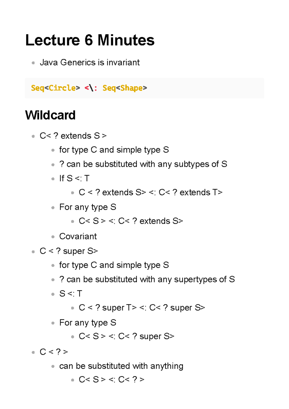 Lecture 6 - Java Generics and Wildcards Explained - Studocu
