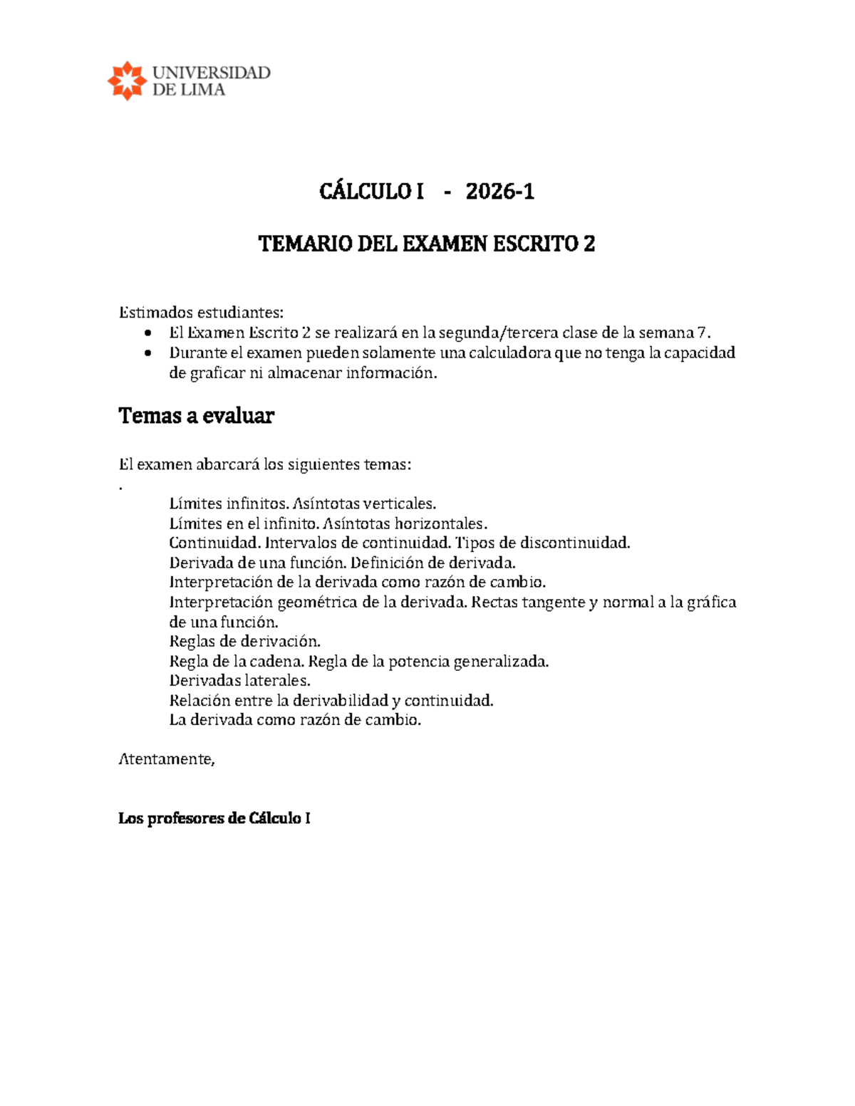CÁLCULO I - TEMARIO EXAMEN ESCRITO 2 (Semana 7) - Studocu