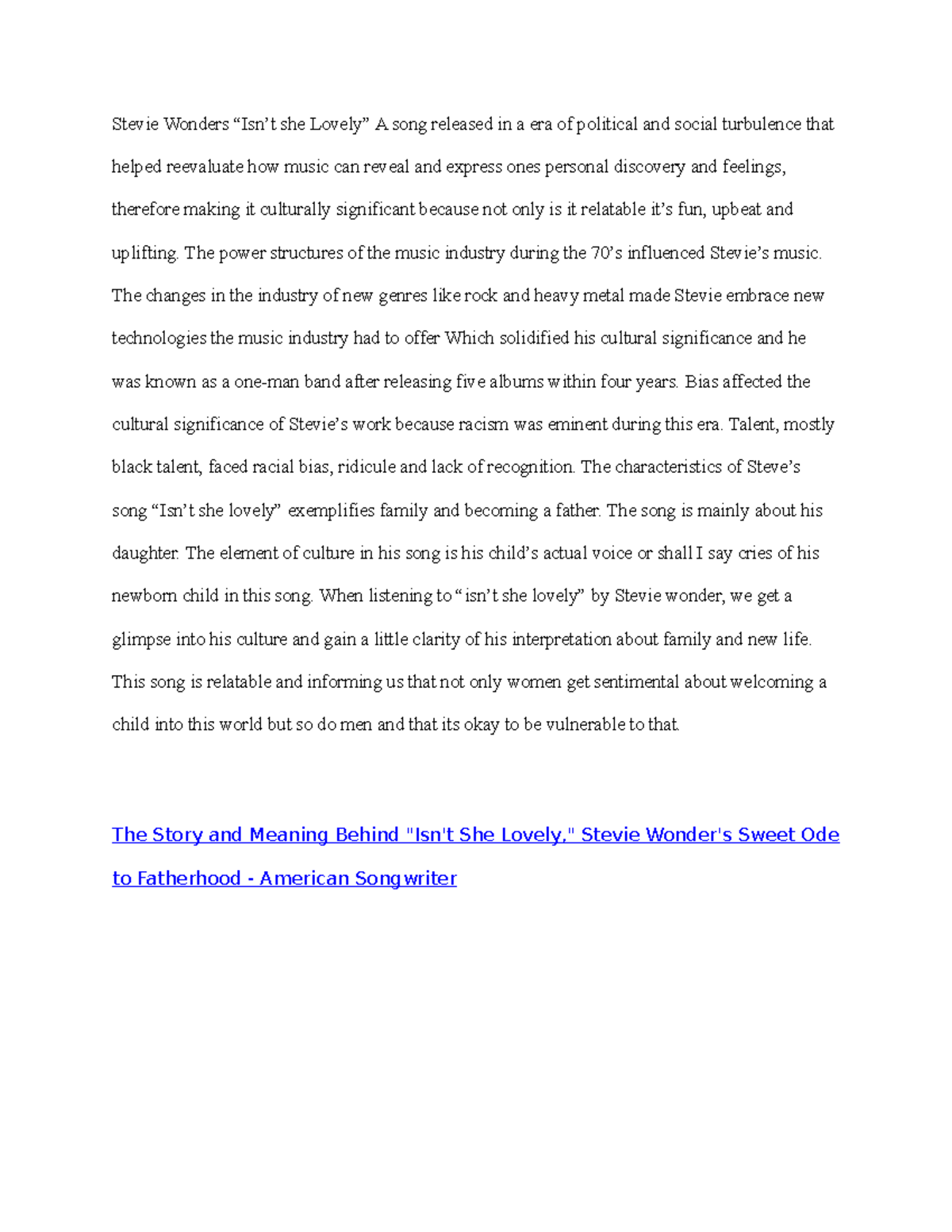 HUM 215 Module 5 - Examining Cultural Impact of Stevie Wonder's Music ...