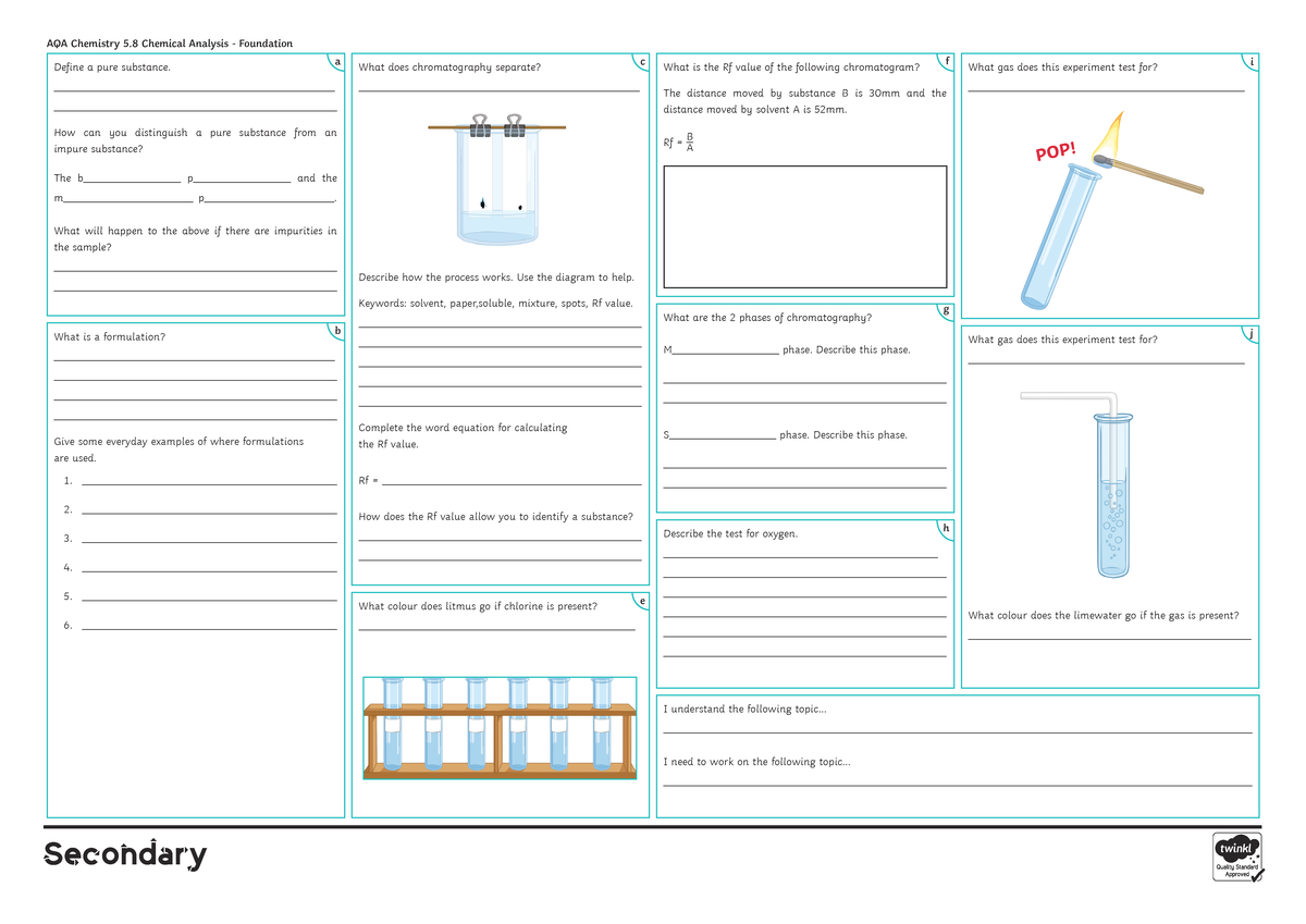 Chemical Analysis Foundation Revision Activity Mat - AQA Chemistry 5 ...