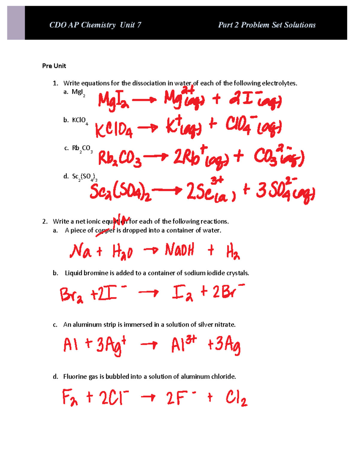 SCHS AP Chemistry Unit 7 Part 2 Study Guide and Solutions - Studocu